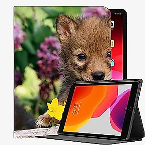 Hubin for New iPad 9.7 2018 2017 / iPad Air 2 / iPad Air 1 Case, Puppy Grass Wolf Cub Whit Auto Sleep/Wake Up
