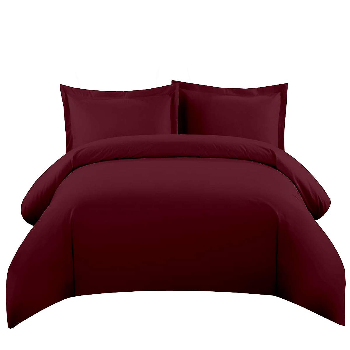 sheetsnthings Solid 600-Thread-Count, 100-Percent Cotton, King/Calking 3PC Duvet Cover Set, Burgundy