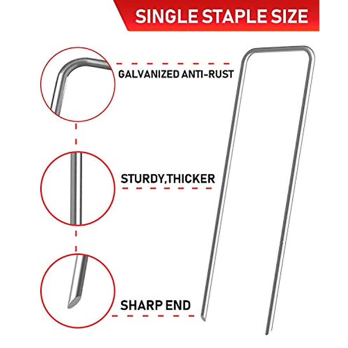 Decorlife 100-Pack Landscape Staples, 6-Inch 11 Gauge Galvanized Garden Staples with Sharp Ends, Anti-Rust & Heavy-Duty, Ideal for Anchoring Weed Barrier Fabric, Irrigation Line