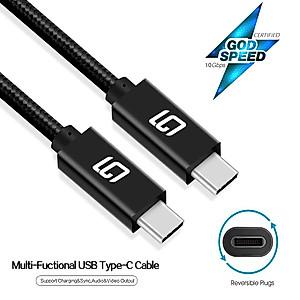 GodSpin USB C to USB C Cable (10Gbps) SuperSpeed [Certified] USB Type-C to USB Type-C, 100W Power (USB 3.1, 3.2, Thunderbolt 3) Nylon Braided, Dual 4k or Single 5k @60hz Display (10ft/10Gbps)