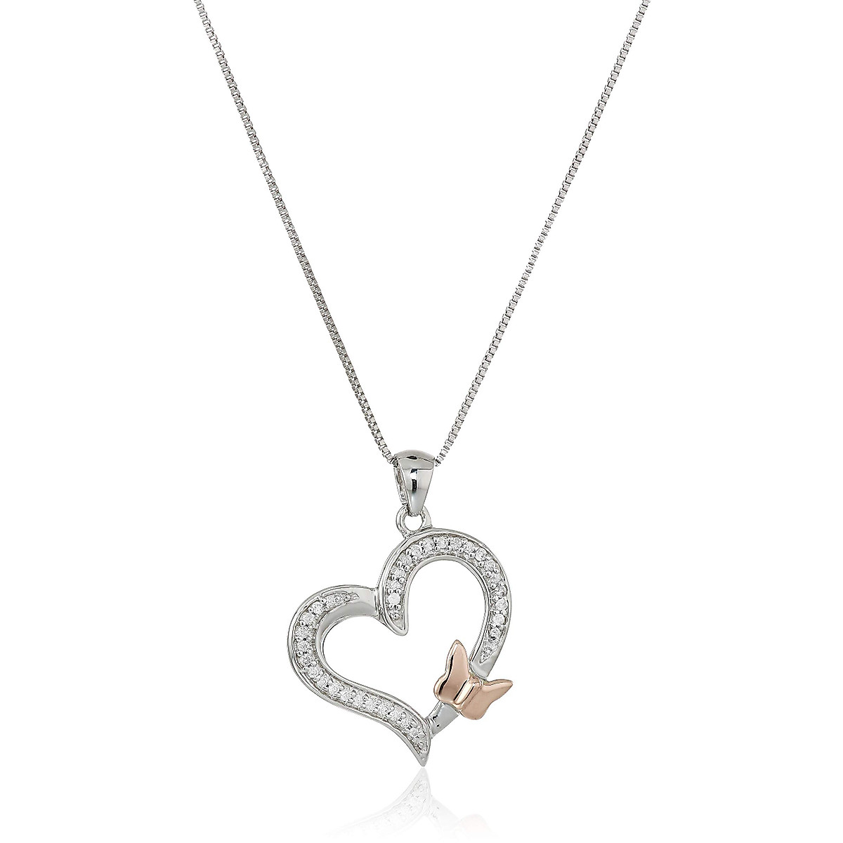 Vir Jewels 1/10 cttw Diamond Pendant, Diamond Butterfly and Heart Pendant Necklace for Women in 14K Gold with 18 Inch Chain, Prong Setting