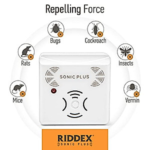 Riddex Sonic Plus Ultrasonic Pest Repeller, Plugs in with extra Outlets Indoor Use - Insect Repellent - Bug Repellents for Home Defense - Protect Against Rodents & Insects, Chemical Free(6 Pack White)