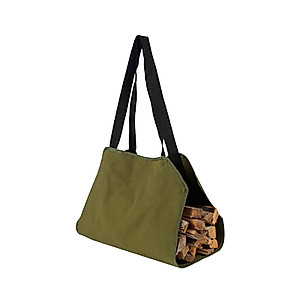 EKDJKK Large Canvas Log Carrier Bag, 100 x 50cm Waterproof Fireplace Firewood Storage Bag Indoor Outdoor Log Holder Waxed Wood Carrier with Padding Straps (Green)
