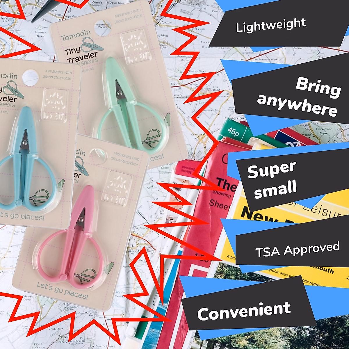 JubileeYarn Tiny Traveler Scissors - Portable Mini Airplane Snips - Assortment - 3 Pairs