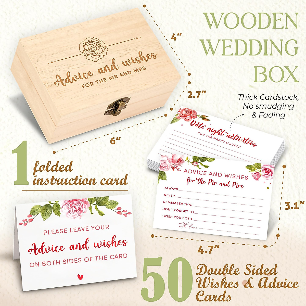 STOFINITY Advice and Wishes for The Mr and Mrs - Wedding Advice Cards for Bridal Shower Decorations, Bridal Shower Advice Cards for Bride and Groom, Floral Bridal Shower Games Advice and Wishes Box