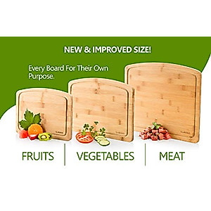 Organic Bamboo Cutting Boards for Kitchen Set of 3 - Eco-Friendly 100% Natural Bamboo Wooden Chopping Board with Juice Groove for Food Prep, Meat, Vegetables, Fruits, Crackers & Cheese - by Clasier