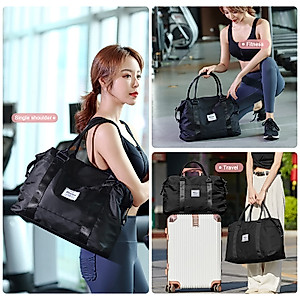 Carry on Bag for Women,Travel Duffel Bag,Large Sports Tote Gym Bag,Waterproof Weekender Overnight Bags for Women with Trolley Sleeve,Travel Bag Ladies Beach Bag, Black