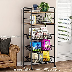 MOAMUN Kitchen Storage Rolling Cart 5-Tier Kitchen Rack Metal Standing Shelf Storage Shelving Unit Organizer for Kitchen Bathroom Garage Pantry