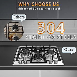 Gas Cooktop 24 inch, Bulit-in Gas Stove Top with 4 Burner, 24 Inch NG/LPG Convertible Cooktops, Four Burner Propane Cooktop with Thermocouple Protection, Stainless Steel