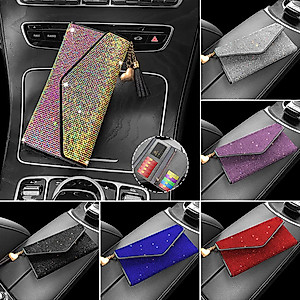 MYHOBBY Card Wallet for Women, Bling Rhinestone Lightweight Pocket Card Cases Holder Zipper Coin Purse Money Organizer (White)