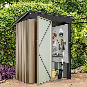 Furniwell Outdoor Storage Shed, Metal Garden Sheds Outdoor Storage House with Single Lockable Door for Backyard Patio Lawn (Brown, 5 x 3 FT)