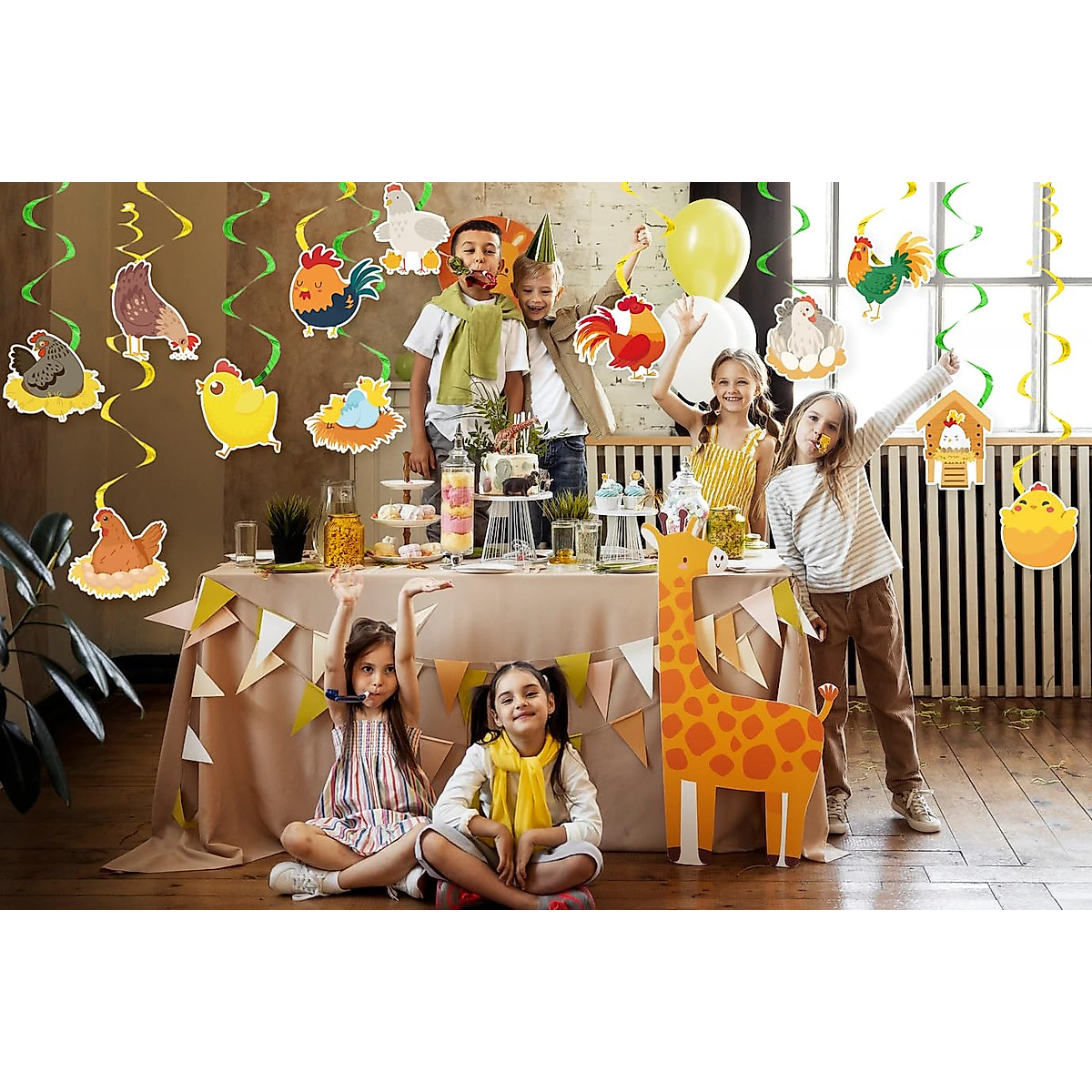 24 Pcs Chicken Hanging Swirls Chicken Farm Ceiling Swirls Decorations Chicken Birthday Party Supplies for Chick Birthday Baby Shower Decorations Chicken Party Decorations