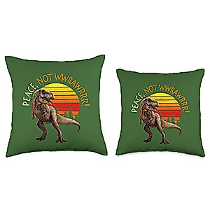 PEACE NOT WAR Peace, NOT WWRAWRRR not war Jurassic T Rex World Dinosaur Throw Pillow, 18x18, Multicolor