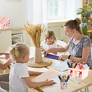 A1 Unlimited Back to School Essentials Bundle, (PEACH) Printed Design Pastel Pencil Cup Craft Caddy Interlocking Book Bin Perfect Storage Organizer Holder for Home Office Classroom with Bonus Item