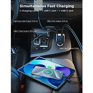 【Upgraded】 SUPERONE Retractable Car Charger 4 in 1, Fast Car Phone Charger with Cord 2.6ft, USB C and Lightning Car Charger Adapter, Compatible with iPhone 15/15 Pro Max/14/13/12/11, Galaxy, Pixel