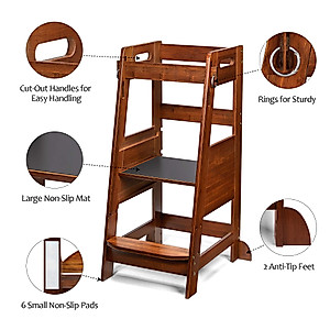 TOETOL Bamboo Toddler Kitchen Step Stool Helper Standing Tower Height Adjustable with Anti-Slip Protection