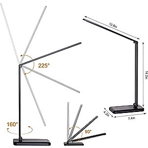 LED Desk Lamp Table Lamp Dimmable Reading Lamp with USB Charging Port 5 Lighting Modes 5 Brightness Levels, Sensitive Control, 30/60 min Auto Timer, Eye-Caring Office Lamp (Black 1.0)