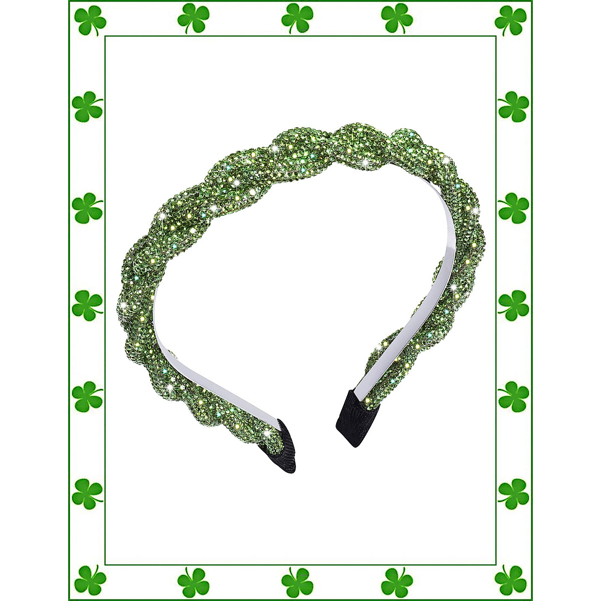 St.Patrick’s Day Headband Green Rhinestone Stripes Twist Hairband Crystal Irish Green Lucky Party Hair Accessories for Women