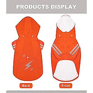 Dog Raincoat, Waterproof Hooded Dog Rain Jacket, Adjustable Dog Raincoat with Hood Leash Hole, Lightweight Pet Raincoat with Reflective Strip, Dog Raincoats for Small Medium Large Dogs (Large, orange)