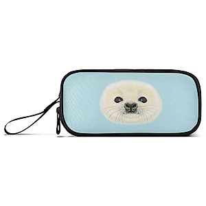 Gredecor Big Capacity Pencil Case for Girls Boys Harp Seal Baby Blue Kids Pouch Bag Pen Boxes with Zipper Stationery Bag Supplies for School Office