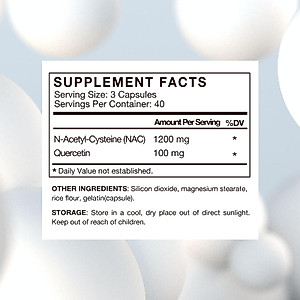 VHC NAC Supplement,Acetyl L-Carnitine1200mg Plus Quercetin, Optimum Dose (1200mg + 100mg), 2 in 1 Dual Action Formula N-Acetyl-L-Cysteine with Quercetin, for Respiratory, Liver, Immune, Made in USA