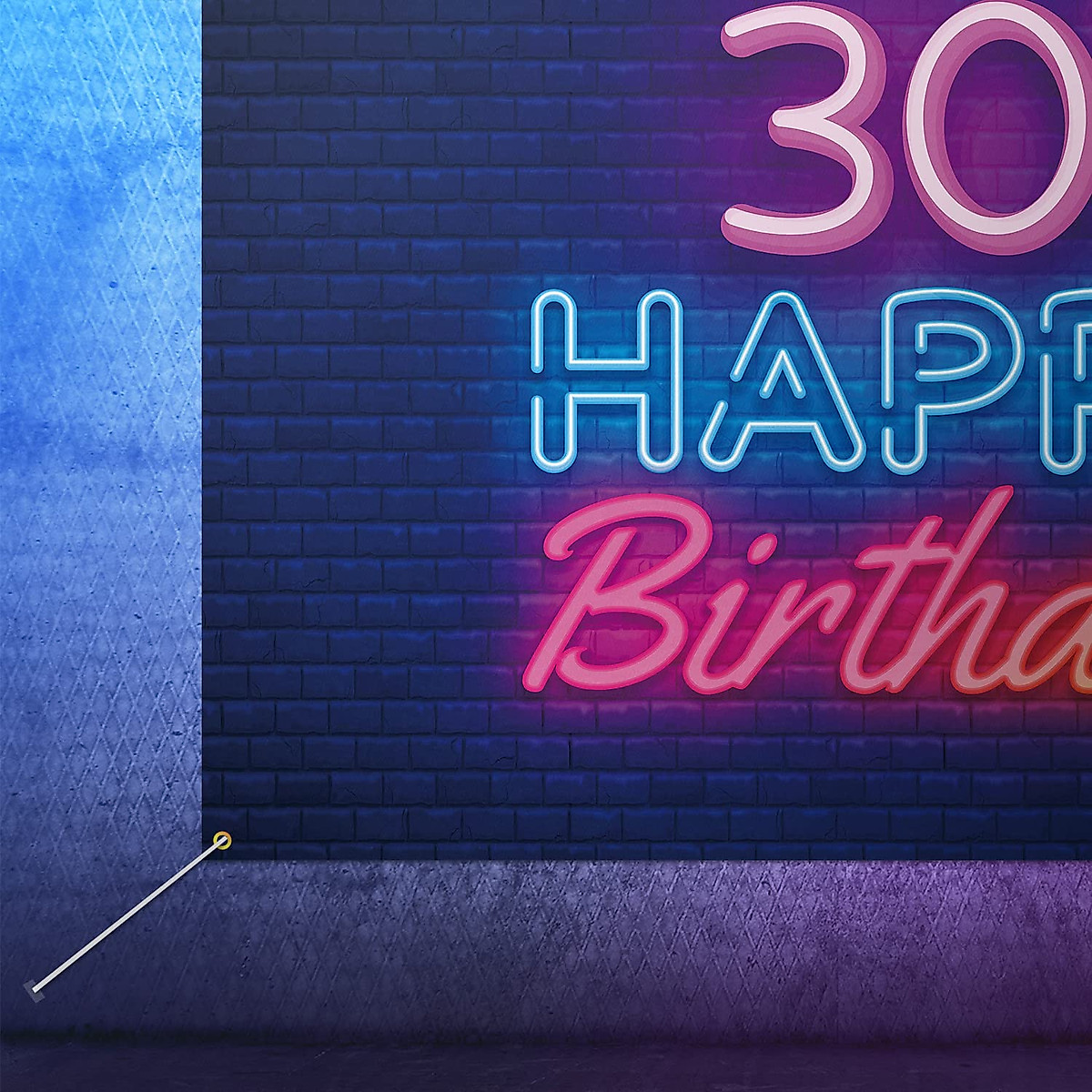 Glow Neon Happy 30th Birthday Backdrop Banner Decor Black – Colorful Glowing 30 Years Old Birthday Party Theme Decorations for Men Women Supplies