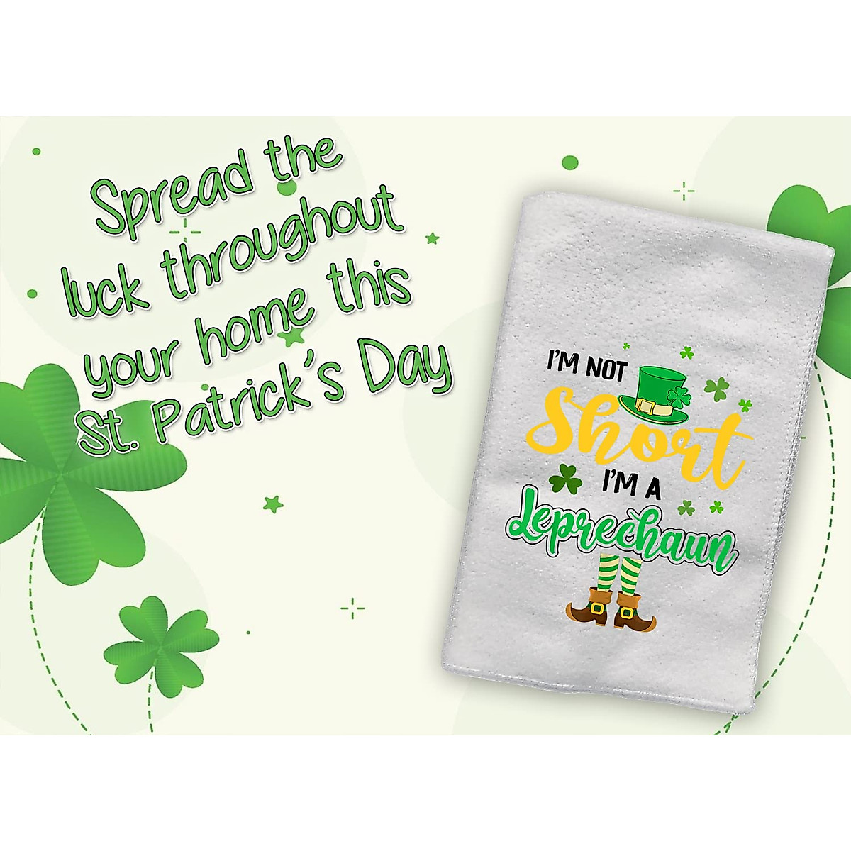 St Patricks Day Kitchen Dish Tea Towel Decoration | Decorative Bathroom Hand Decor | Holiday Shamrock Gnomes Bath Towels | Spring Winter Green Home Decor | Saint Patrick's Day Paddy's Day Paddys