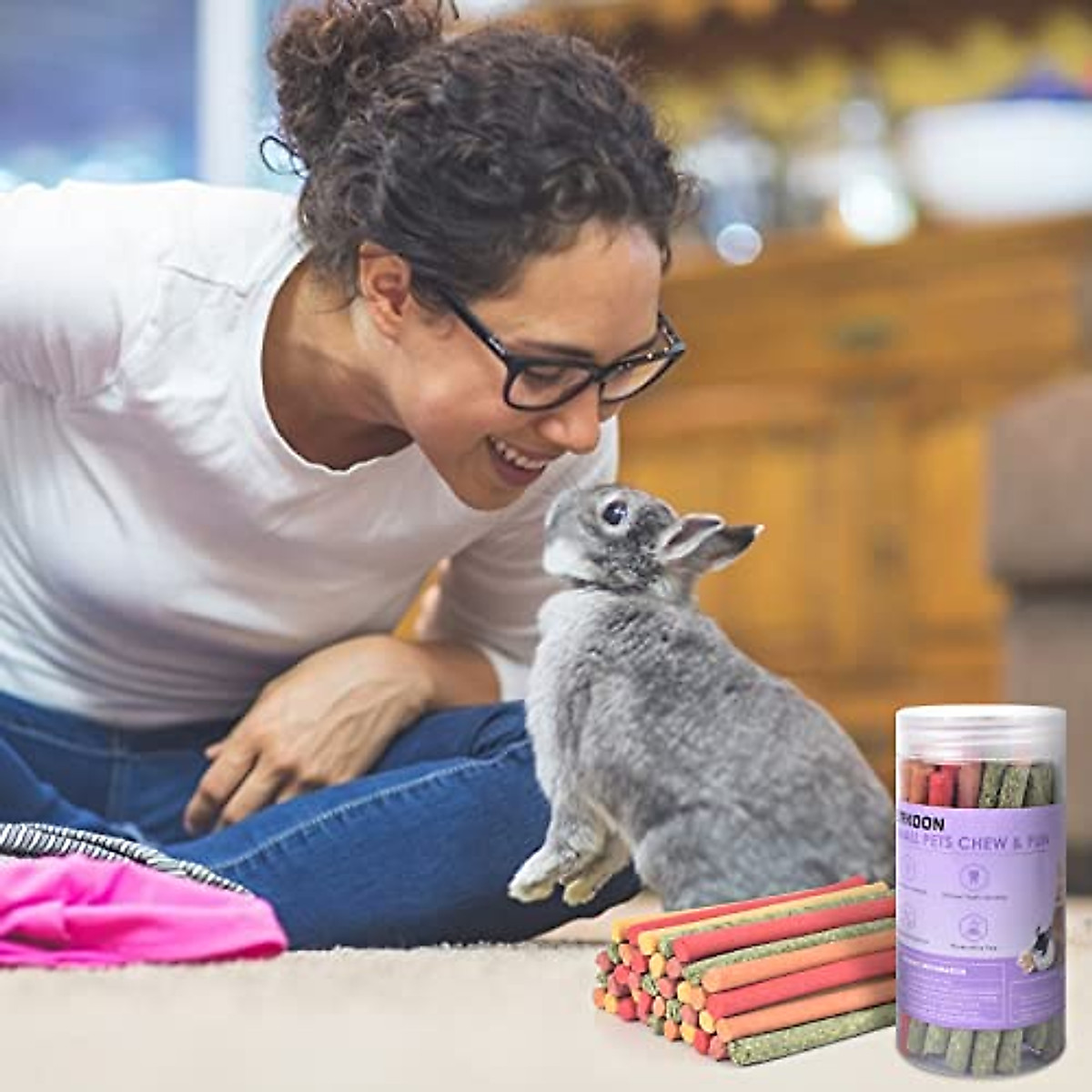 ERKOON 40Pcs Timothy Hay Sticks, Chinchilla Treats, Chew Toys for Teeth for Bunnies Guinea Pigs Gerbil