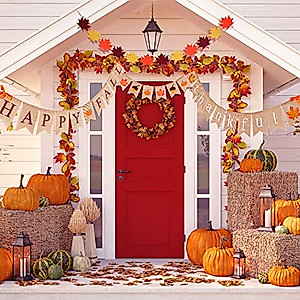 4 Pieces Thanksgiving Fall Decorations Burlap Thankful Banner Happy Fall Banner Pumpkins Maple Leaves Acorn Banner Felt Maple Leaves Garland Banner for Thanksgiving Decorations