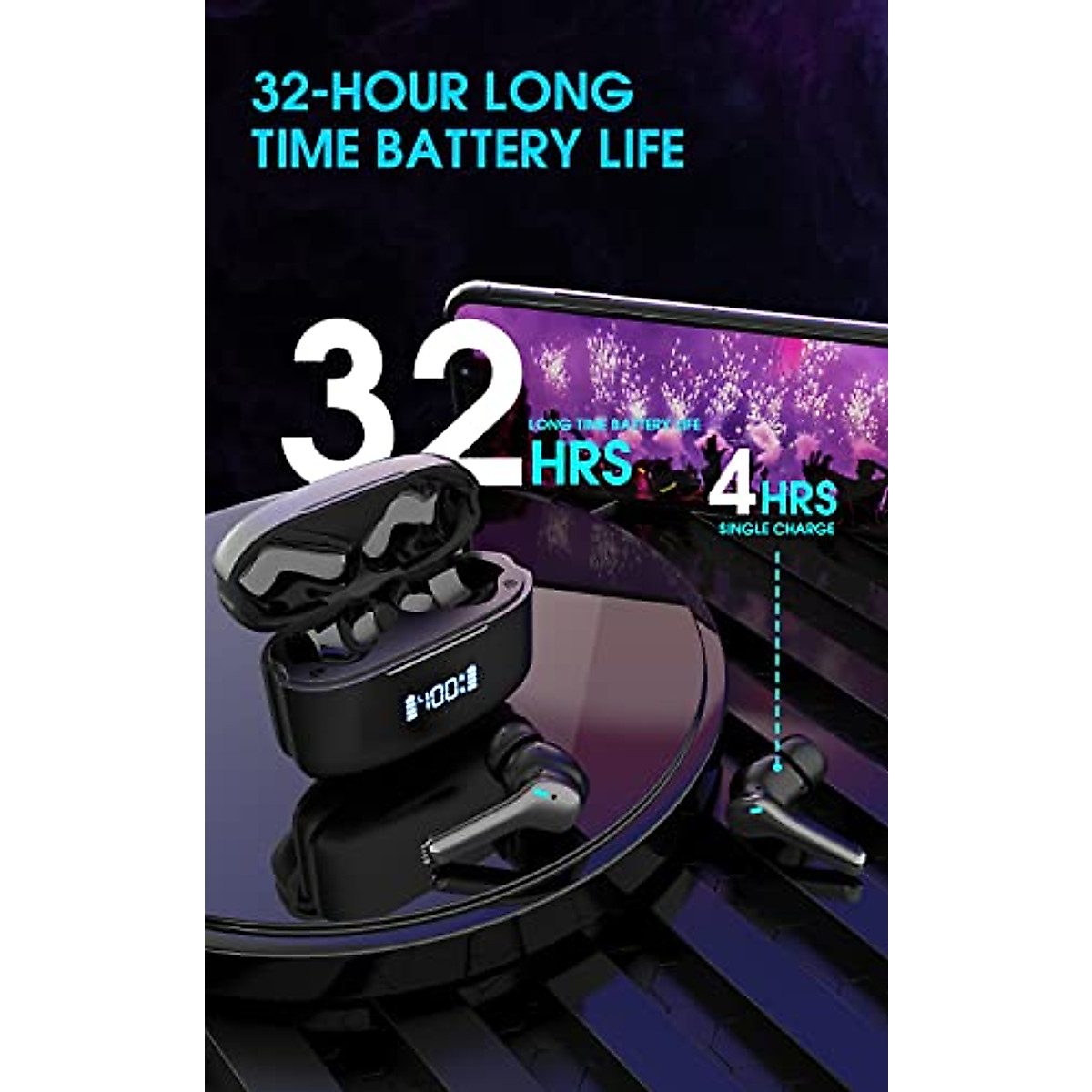 M48-Wireless Bluetooth Headset，Wireless Earbuds，Noise Cancelling Earbud，HD Sound Quality，deep bass，Sports Game headse，IPX6 Waterproof Stereo, Support to Summon The Voice Assistant, Black