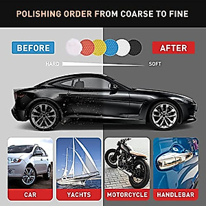 KUIMIT 5" Buffing Polishing Pads, 6Pcs 5.6inch 140mm for 5 Inch Backing Plate, Compound Buffing Sponge Pads and Woolen Pads Cutting Polishing Pad Kit for Car Buffer Polisher (Honeycomb Structure)