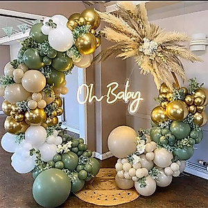 Sage Green Gold Balloons, 50Pcs 12 Inchs Green White Metallic Gold Confetti Balloons for Engagement Baby Shower Anniversary Boho Wedding Bridal Shower Graduation Birthday Party Decorations