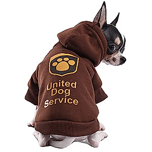 Paiaite Brown Chihuahua Dog Hoodie Winter Small Dog Sweatshirt with Leash Hole Warm Pet Clothes for Puppy Dog Sweater Coat Clothing United Dog Service M