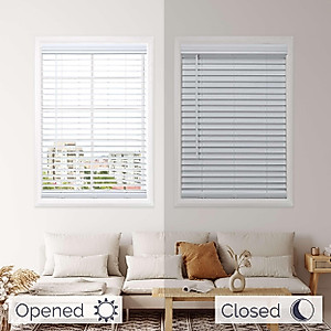 Linen Avenue Cordless Faux Wood Blind White 47 W x 48 H, Flush Inside Mount (No Valance Side Pieces Included, Arrives ½ Inch Narrower)