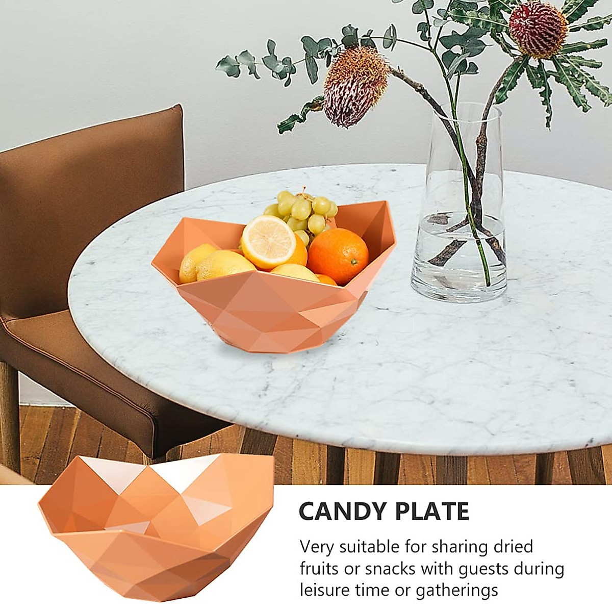 BESTonZON Modern Fruit Basket, European Fruit Bowl, Irregular Fruit Salad Plate Vegetable Snacks Serving Tray Candy Dessert Display Dish for Counters, Kitchen, Countertop, Home Decor, Orange