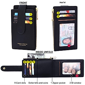 Badiya RFID Card Holder Wallet for Women Slim Wallets Bifold Multi Card Case Zipper Coin Purse