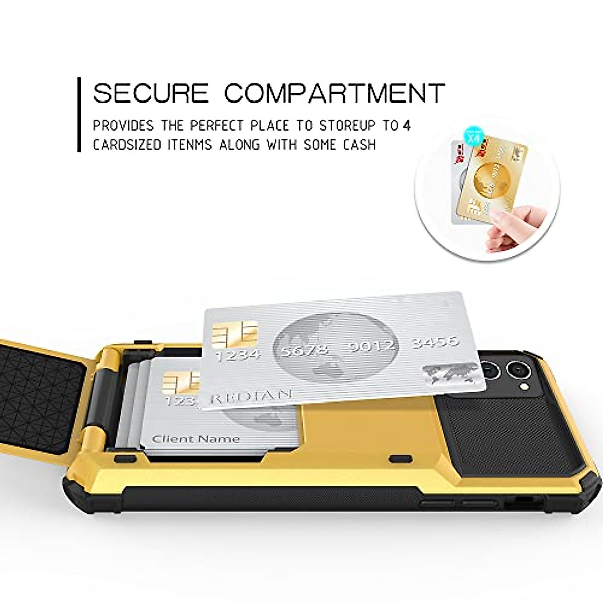 Galaxy Note 10 Plus Wallet Case Card Holder ID Slot Scratch Resistant Dual Layer Protective Bumper Rugged TPU Rubber Armor Hard Shell Cover Phone Cases for Samsung Galaxy Note 10 Plus,Yellow