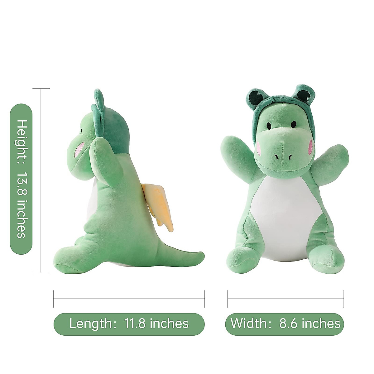 Darler Dinosaur Stuffed Animals for Kids 13.8 Inches Green Kawaii Dino Plushies for Toddler Cute Fluffy Plush Toy for Boys/Gilrs Squishy Soft Toy for Baby Gift for Birthday,Baby Shower