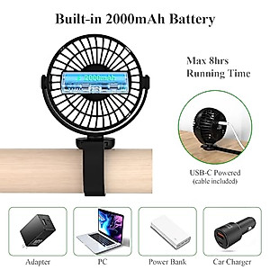 Minthouz Stroller Fan with Flexible Strap, 2000mAh Rechargeable Portable Fan 3 Speeds Personal Fan USB Mini Cooling Fan for Baby/Stroller/Car Seat/Bike -Black