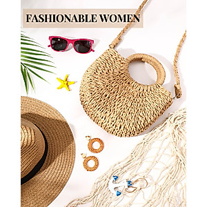 3 Pcs Women Straw Bag Rattan Wide Brim Sun Hat Woven Earrings for Summer Beach