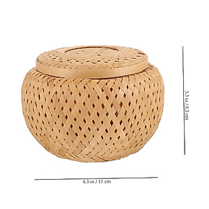LIGHTAOTAO Bamboo Weaving Round Bamboo Basket with lid Tea Bag Organizer Coffee Canister Woven Serving Bowl Wicker Organizer bin Basket for Snacks Bread Basket Holder Gift Basket Food