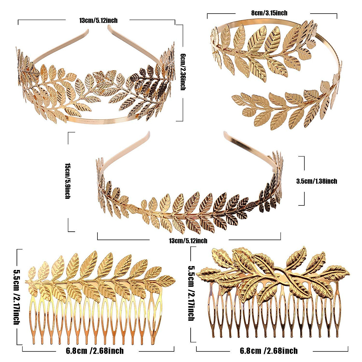 YallFF Greek Roman Laurel Leaf Bracelet Armband Golden Laurel Leaves Crown Tiara Costume Greek Goddess Headband Hair Comb Bridal Wedding Headpiece Hair Accessories