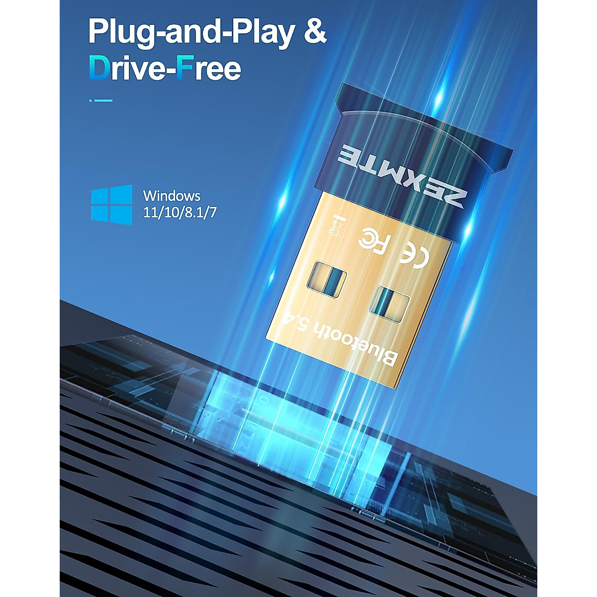 ZEXMTE USB Bluetooth Adapter for PC, 5.4 Bluetooth Dongle, Long Range Bluetooth Transmitter&Receiver, Plug-and-Play for Desktop, Laptop, Mouse, Keyboard, Headsets, Speakers Support Windows 11/10/8.1/7