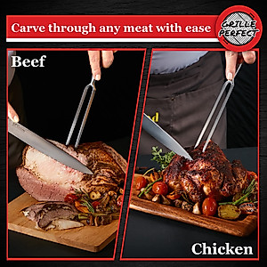 Meat Carving Knife Set with Fork - Meat Carving Knife - Knife Carving for Meat - Carving Fork Set - Turkey Carving Set Kitchen - Carving Knife for Ham - Meat Carving Tools Sets