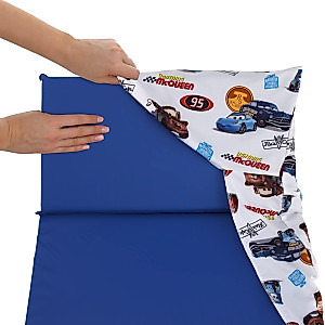 Disney Cars Radiator Springs White, Blue, and Red Lightning McQueen and Tow-Mater Preschool Nap Pad Sheet