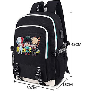 Roffatide Anime Hero Academia Backpack Printed College School Bag Laptop Backpack with USB Charging Port & Headphone Port