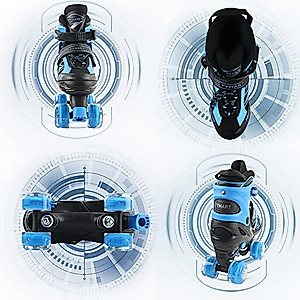 LIRENGUI Boys Skates, Kids Roller Skates for Boys with All Wheels Lighting Up, Girls Roller Skates for Fun Illuminating, Black n Blue Adjustable Roller Skates (Size 1-4)