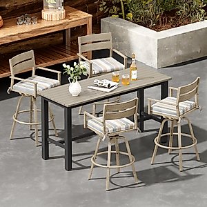 Pellebant Aluminum Outdoor Swivel Bar Stools with Sunbrella Cushion, Patio Counter Height Barstools Set, All-Weather Patio Stools & Chairs for Patio, Lawn, Garden (Milano Char, 4 PC)