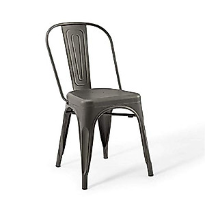 Modway Promenade Industrial Modern Steel Metal Bistro Dining Chairs in Gunmetal-Set of 2