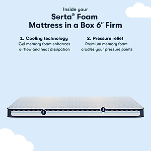 Serta 6 Inch Firm Gel Memory Foam Mattress, Cooling Pressure Relief, Twin Size, Bed-in-a-Box, 100-Night Trial, Fiberglass Free, CertiPUR-US Certified, Assembled in USA - Sleeptrue